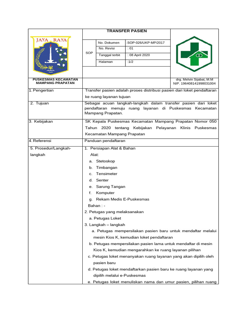 SOP Transfer Pasien | PDF