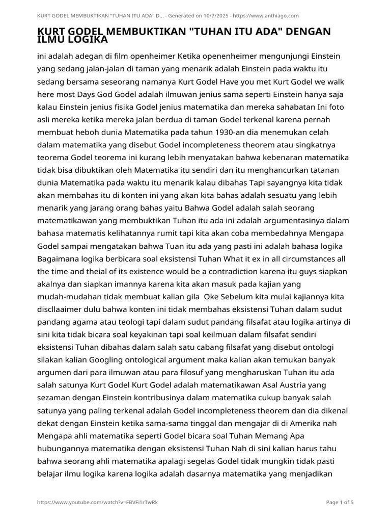 Teorema Godel: Bukti Eksistensi Tuhan | PDF