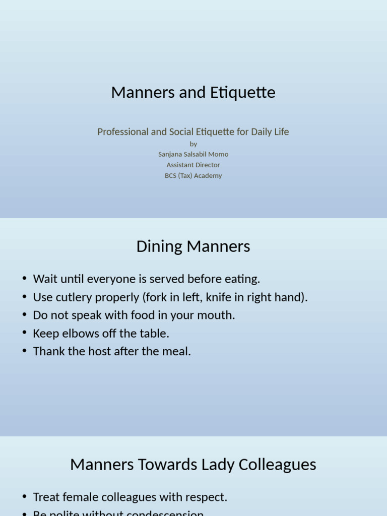 Manners and Etiquette With Visuals | PDF