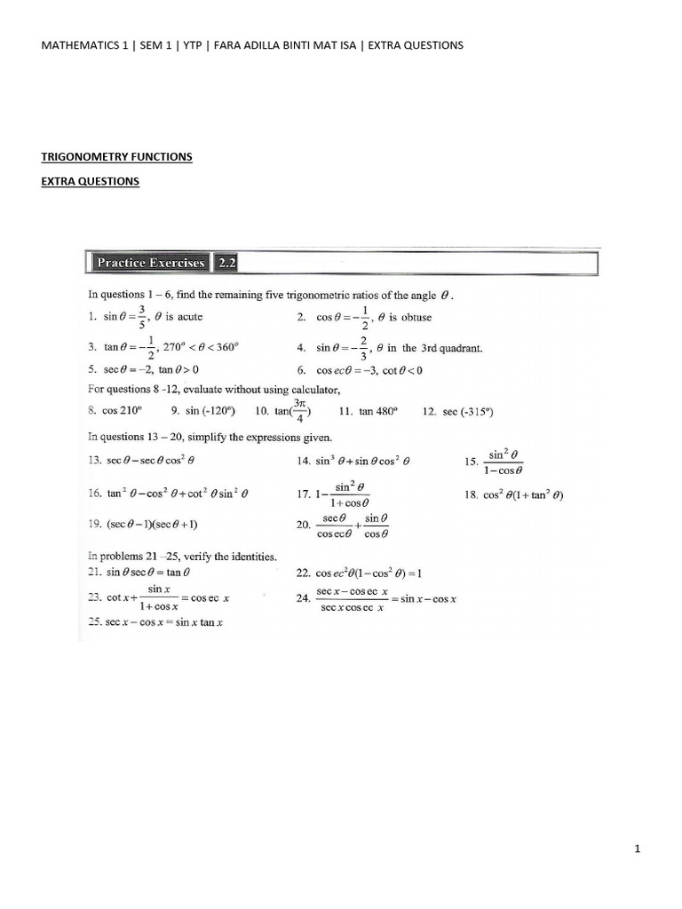 Extra Questions TRIGONOMETRY | PDF