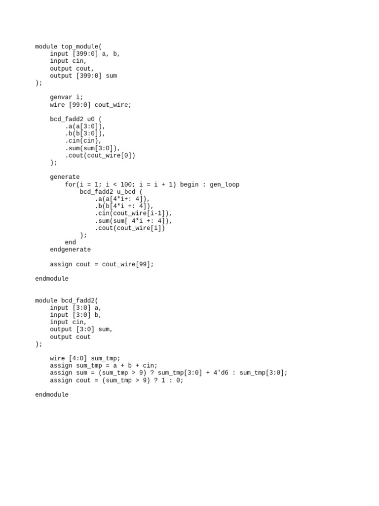 BCD Adder Module in Verilog Code | PDF