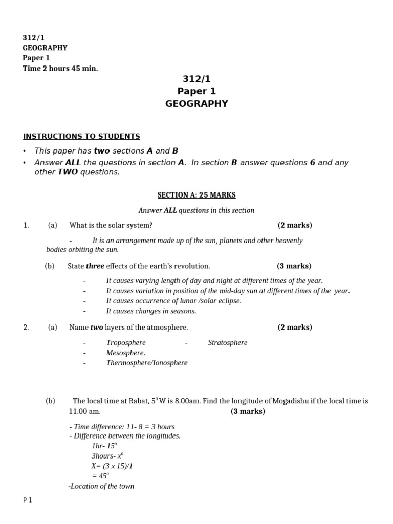 Geography P1 Marking Scheme - Docx Form 3 End Term 3 | PDF | Glacier ...