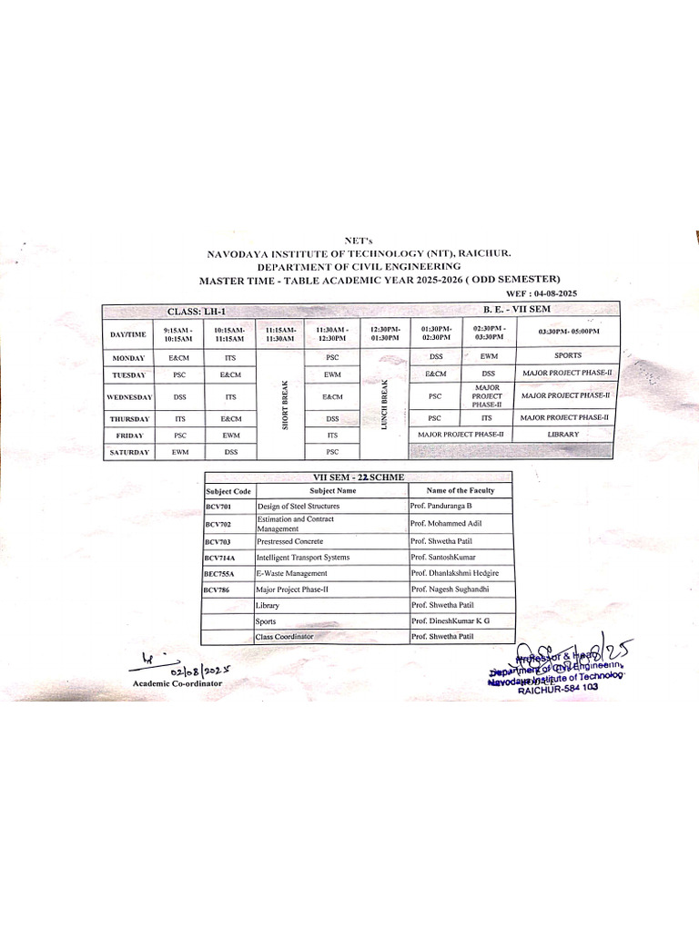 7th Sem Time Table | PDF