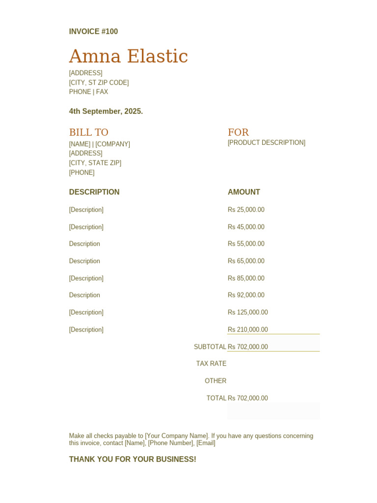 Invoice #100 for Amna Elastic Services | PDF