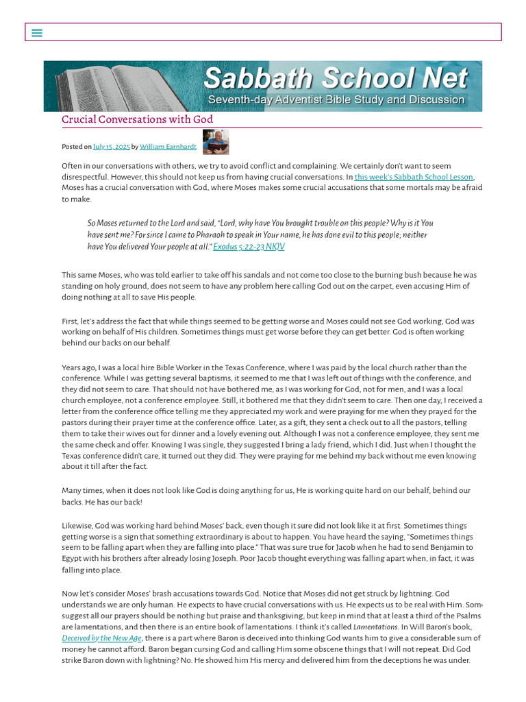 Crucial Conversations With God - Sabbath School Net | PDF | Moses ...