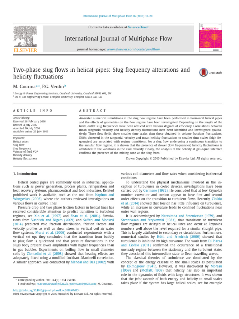 Slug Flow Dynamics in Helical Pipes | PDF | Turbulence | Fluid Dynamics
