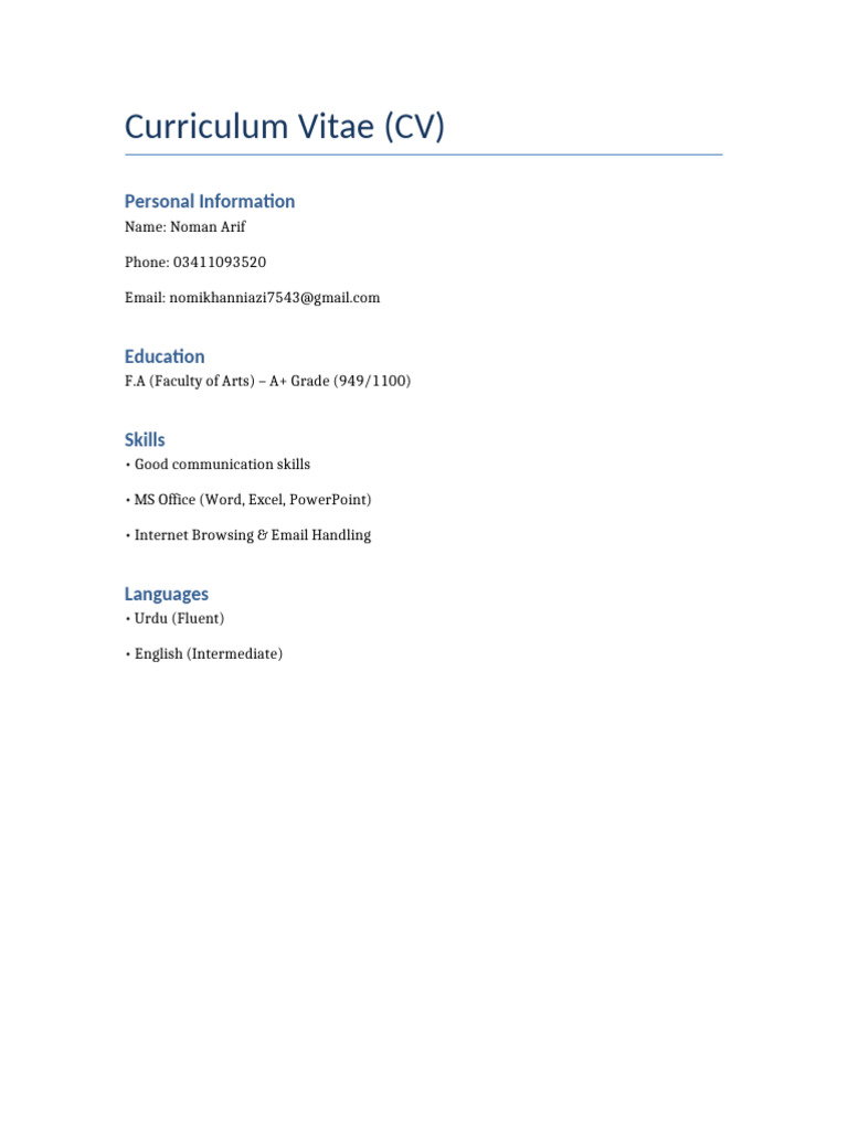 Noman Arif CV | PDF