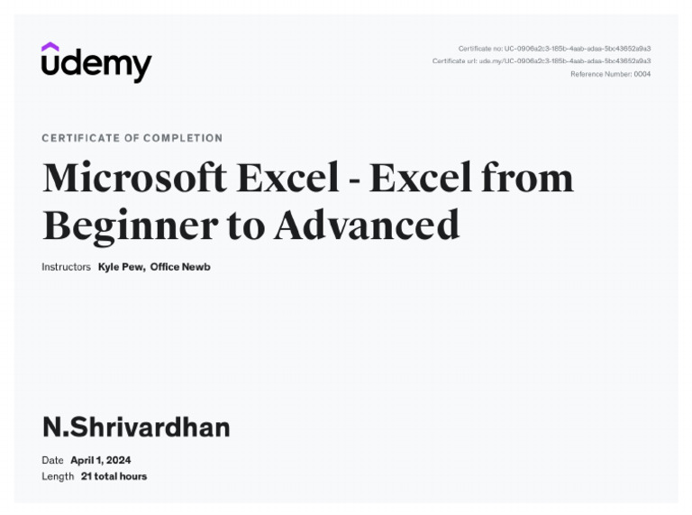 Excel Certificate | PDF