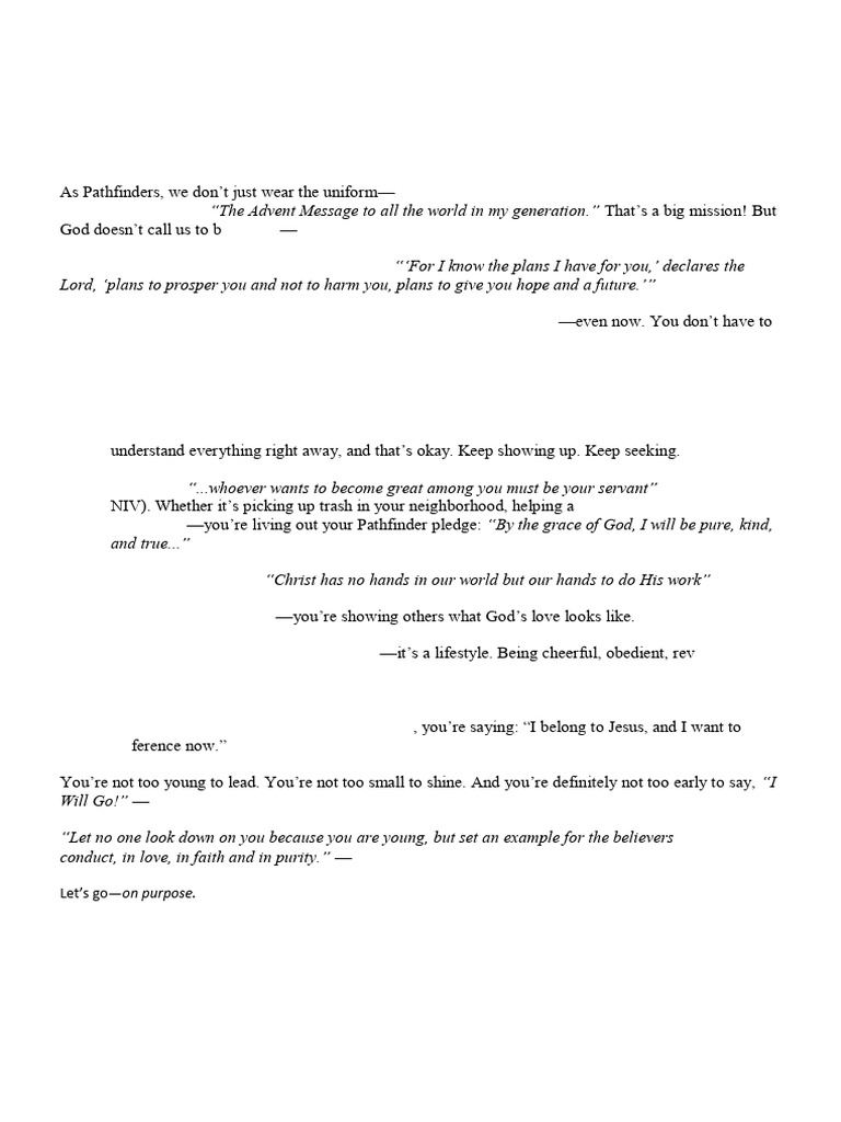 Living as a Pathfinder on Purpose | PDF | Jesus | Faith