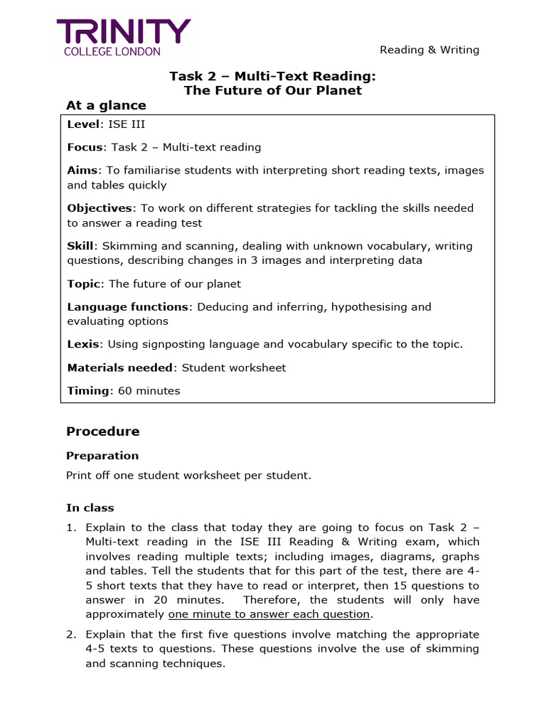 ISE III - Task 2 - Multi-text Reading - CA1 (Future of Our Planet ...