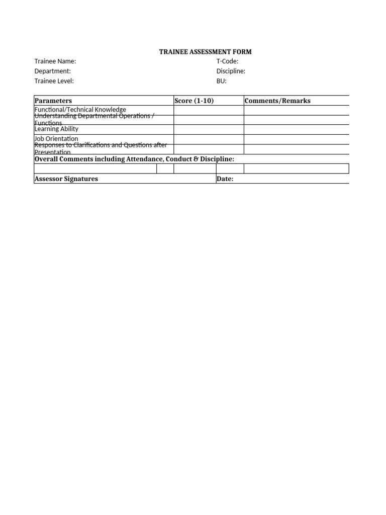 Trainee Assessment Form | PDF