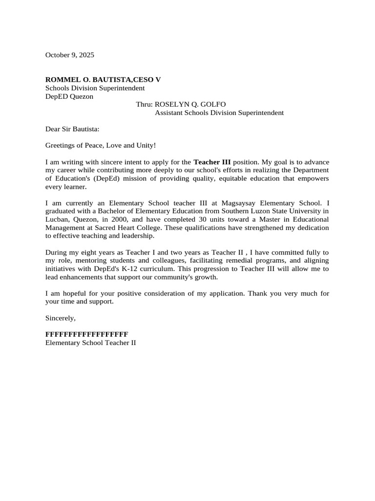 Letter of Intent Teacher | PDF | Teachers | Teaching