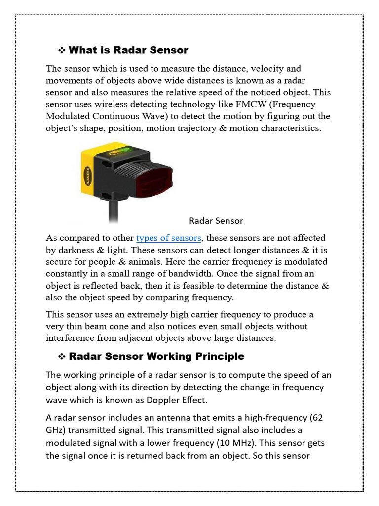 Understanding Radar Sensors and Principles | PDF | Radar ...