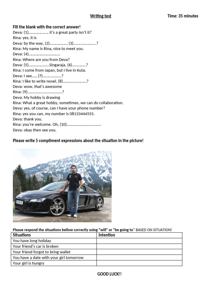 Writing Test 1 | PDF