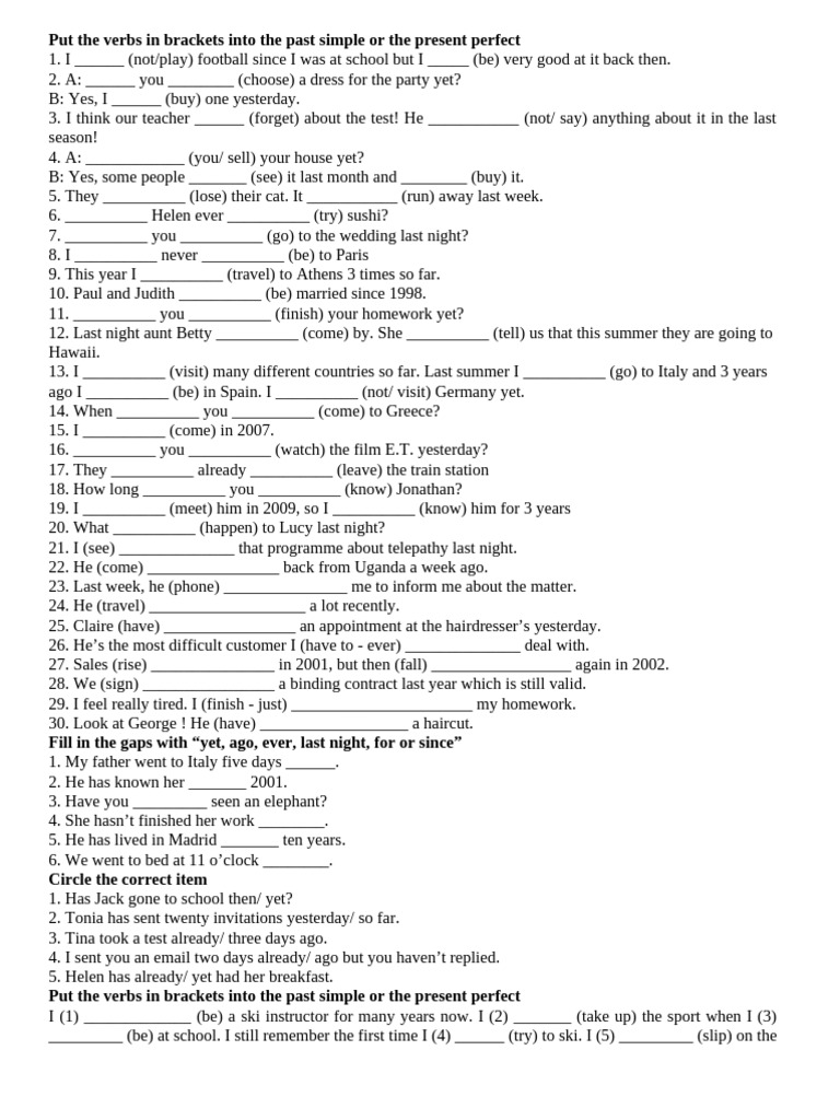 Past Simple vs Present Perfect Exercises | PDF | Life Expectancy