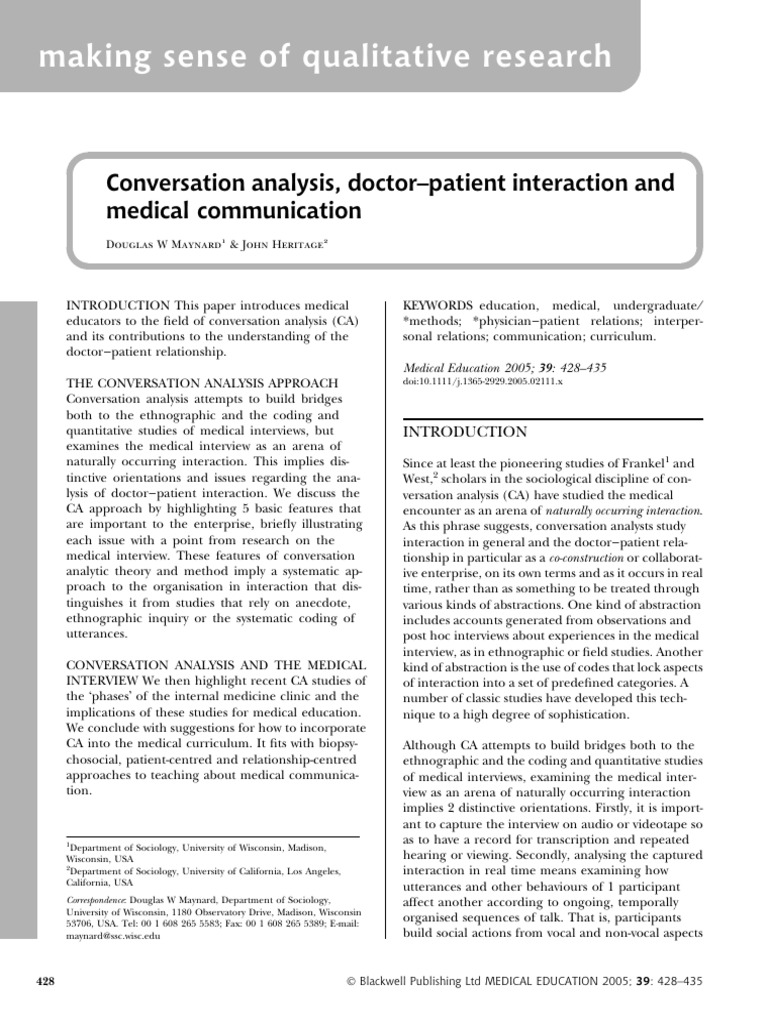 Making Sense of Qualitative Research: Conversation Analysis, Doctor ...