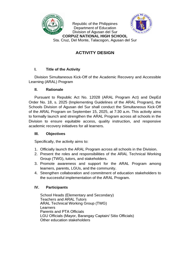 ARAL Program Kick-Off Event | PDF | Learning