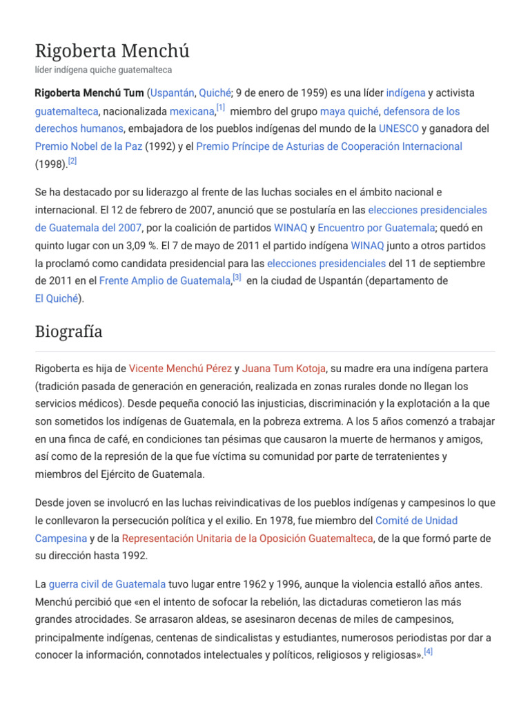 Rigoberta Menchú: Líder Indígena y Nobel | PDF