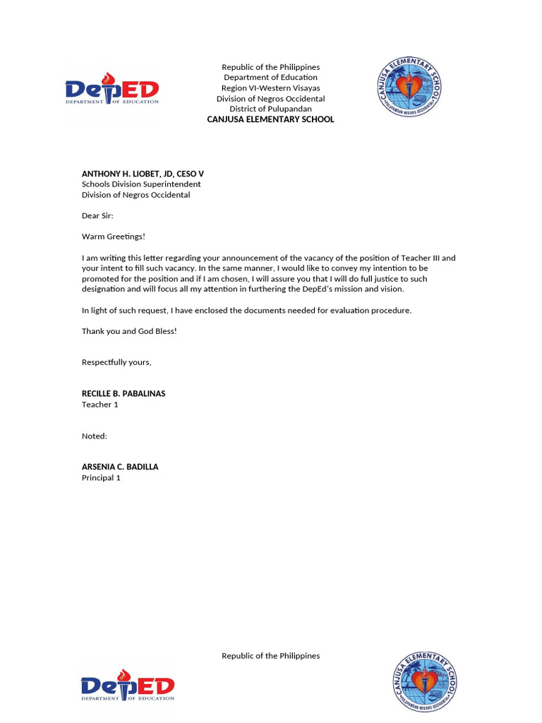 Intent Letters for Teacher Promotions | PDF | Learning