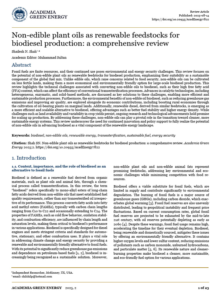 Non Edible Plant Oils As Renewable Feeds | PDF | Biodiesel ...