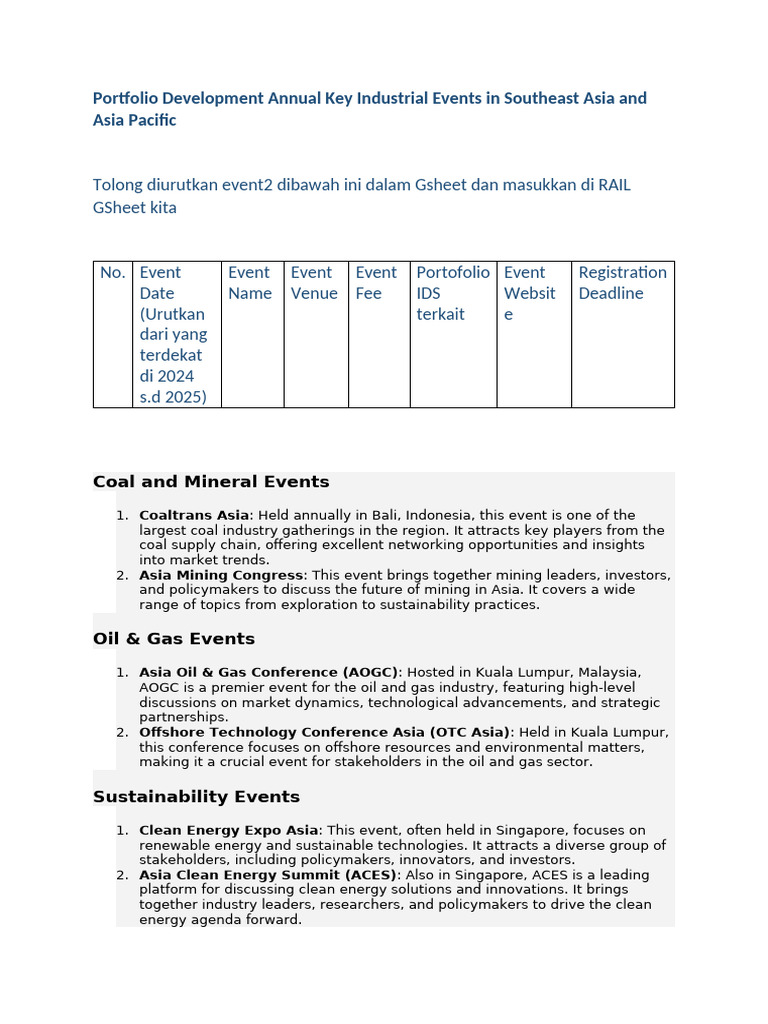 Key Industrial Events in Southeast Asia | PDF | Asia Pacific Economic ...