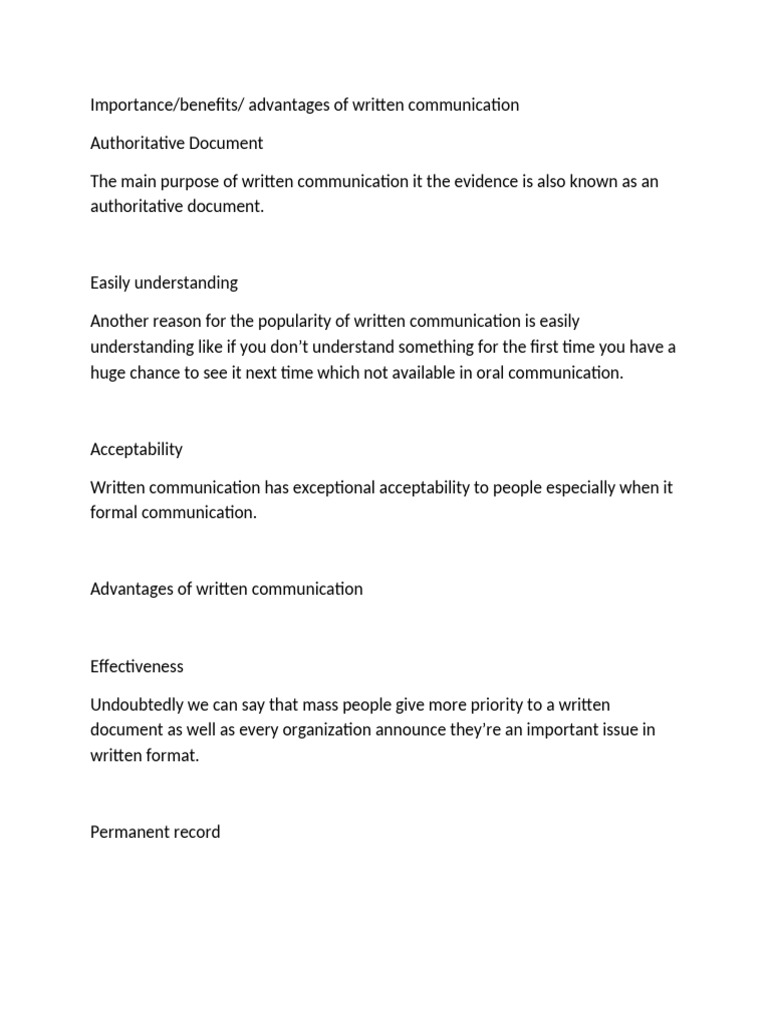 Advantages and Disadvantages of Written Communication | PDF ...