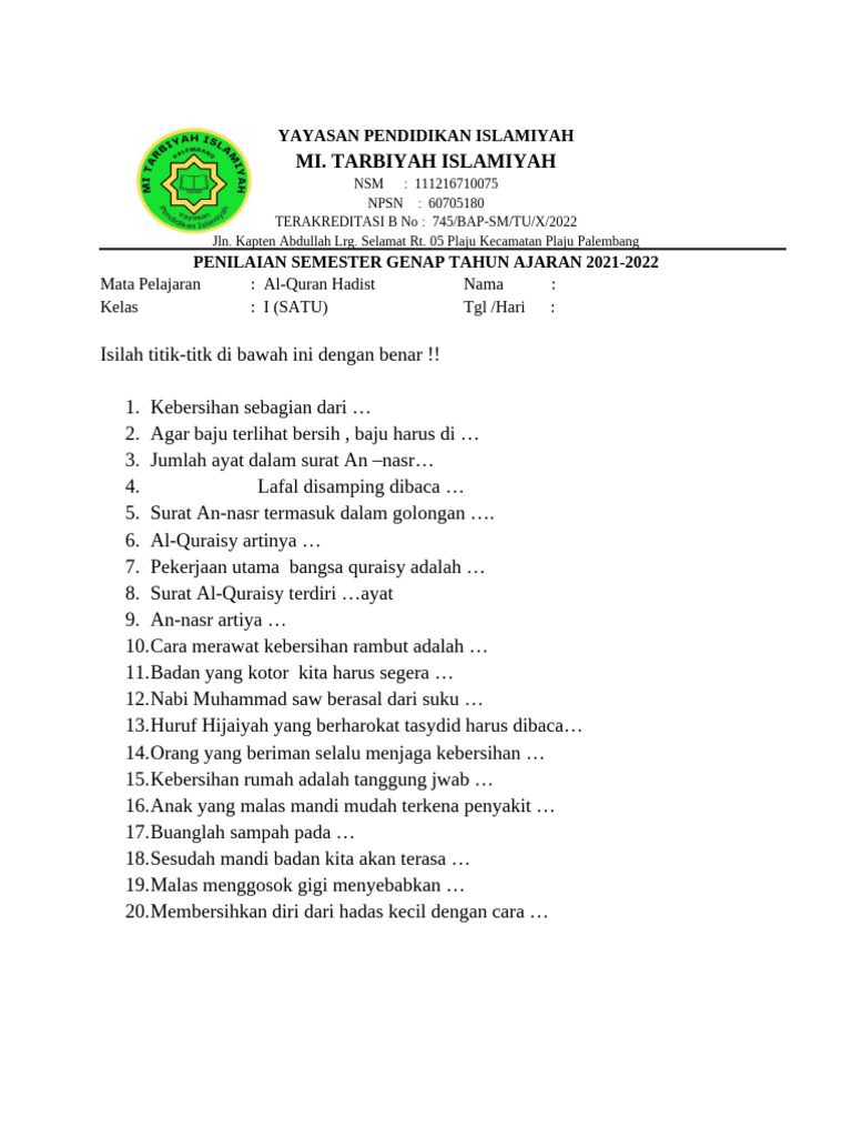 Soal PAS Agama 2022-2023. NEW | PDF