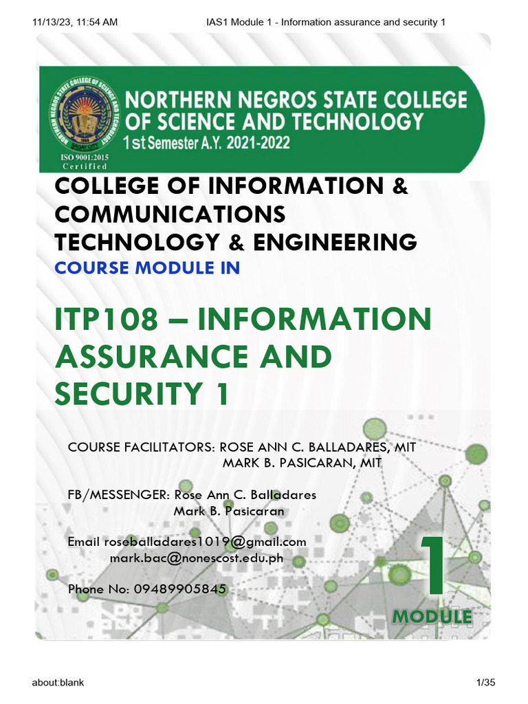 IAS1 Module 1 Information Assurance and Security 1 | PDF | Information ...