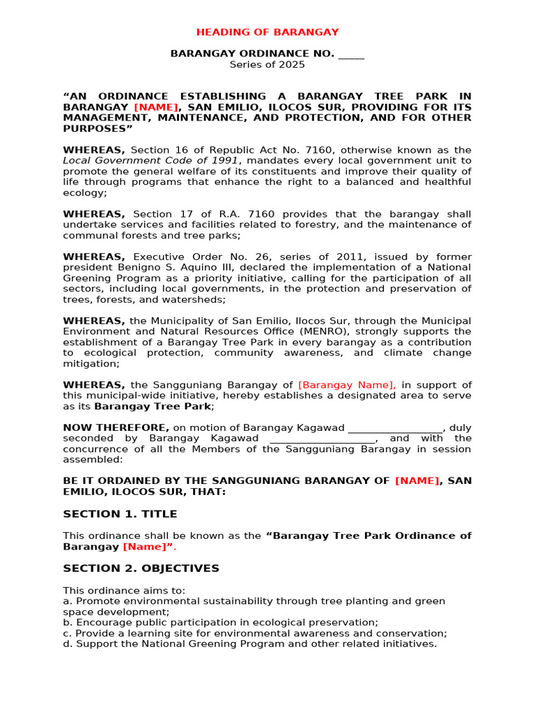 Barangay Tree Park Ordinance | PDF | Natural Environment
