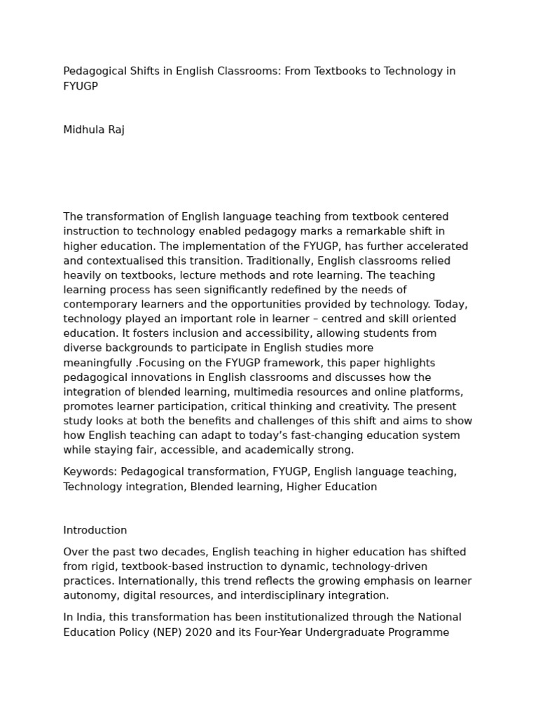 Pedagogical Shifts in FYUGP | PDF | Pedagogy | Learning