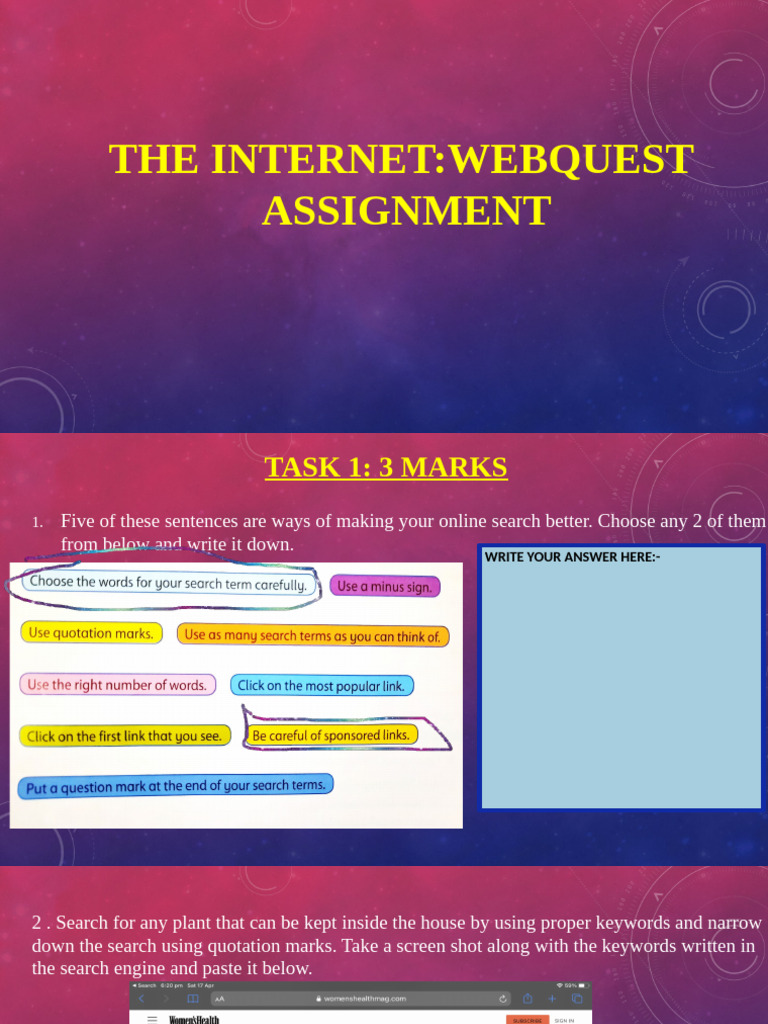 End of Unit 5 - The Internet Webquest - Assignment Task Sheet 1 | PDF