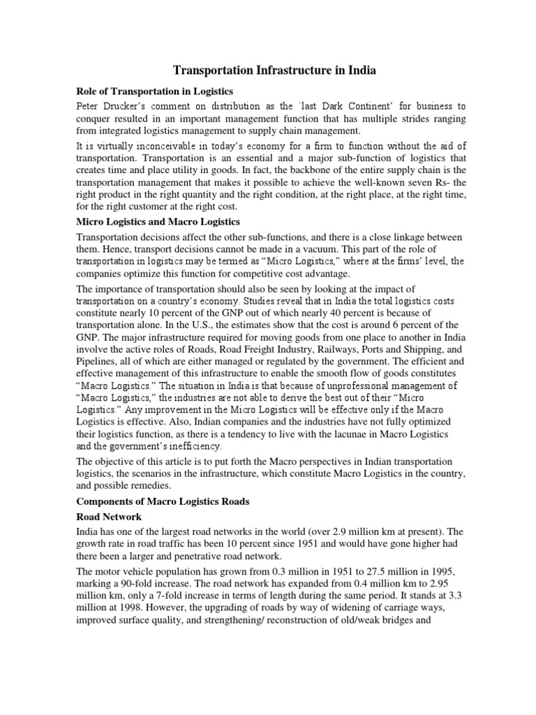 Transport Infrastructure in India | PDF | Rail Transport | Rail Freight ...