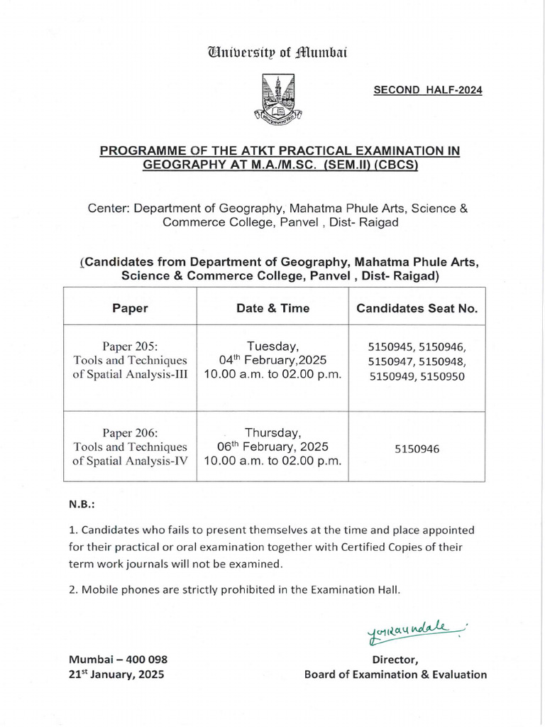 MA MSC Sem II CBCS Geography Practical Programme For MPASC College ...