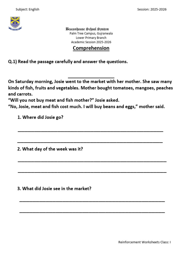 English Reinforcement Sheets (1st CATs) 2025-2026 | PDF