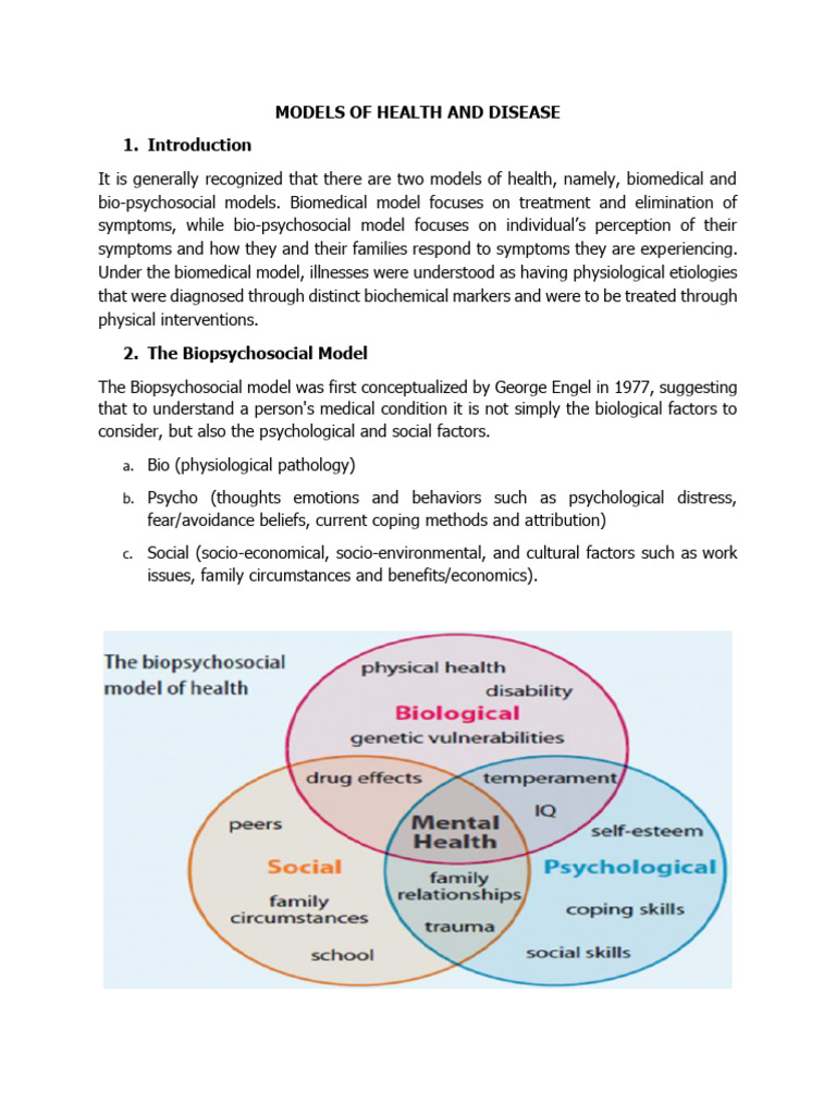 Health Models: Biomedical vs. Biopsychosocial | PDF | Psychology ...