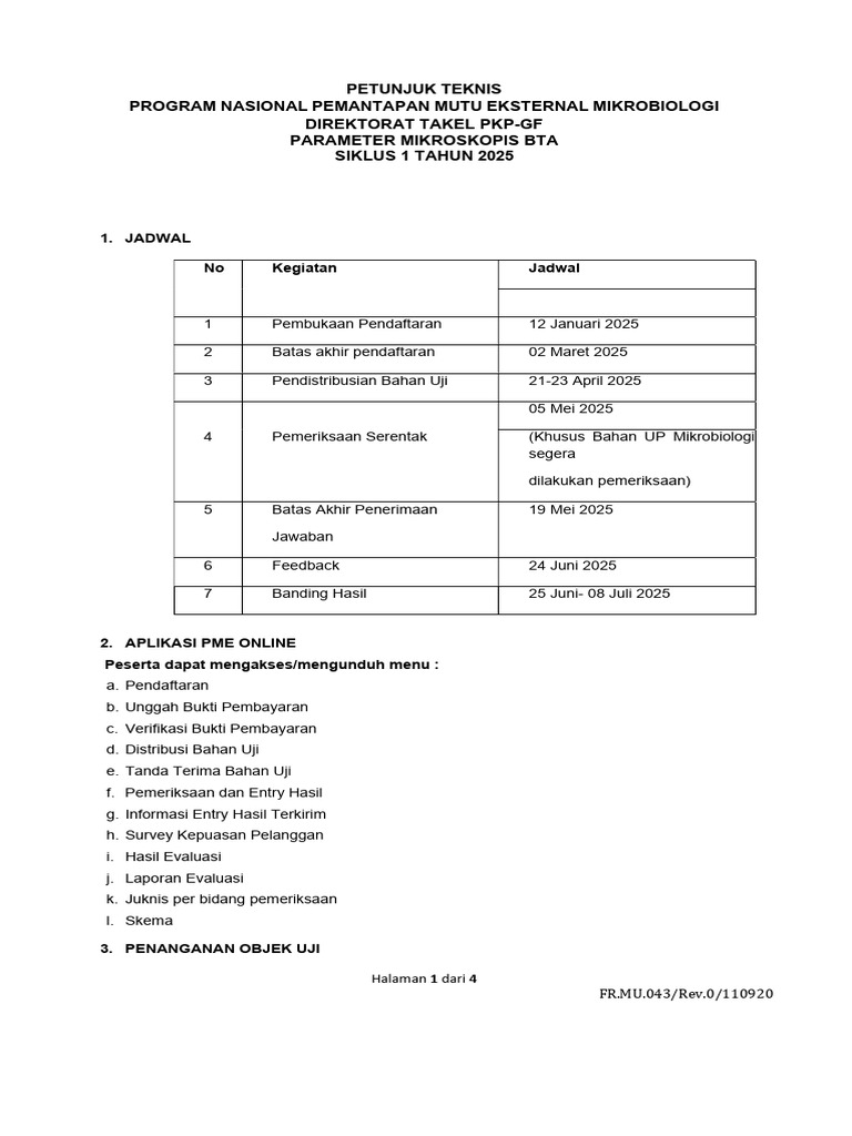 JUKNIS Pemeriksaan Mikro-BTA Siklus 1 GF 2025 | PDF