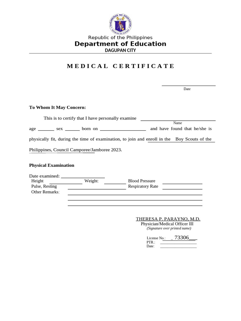 BSP Encampment Med Cert | PDF