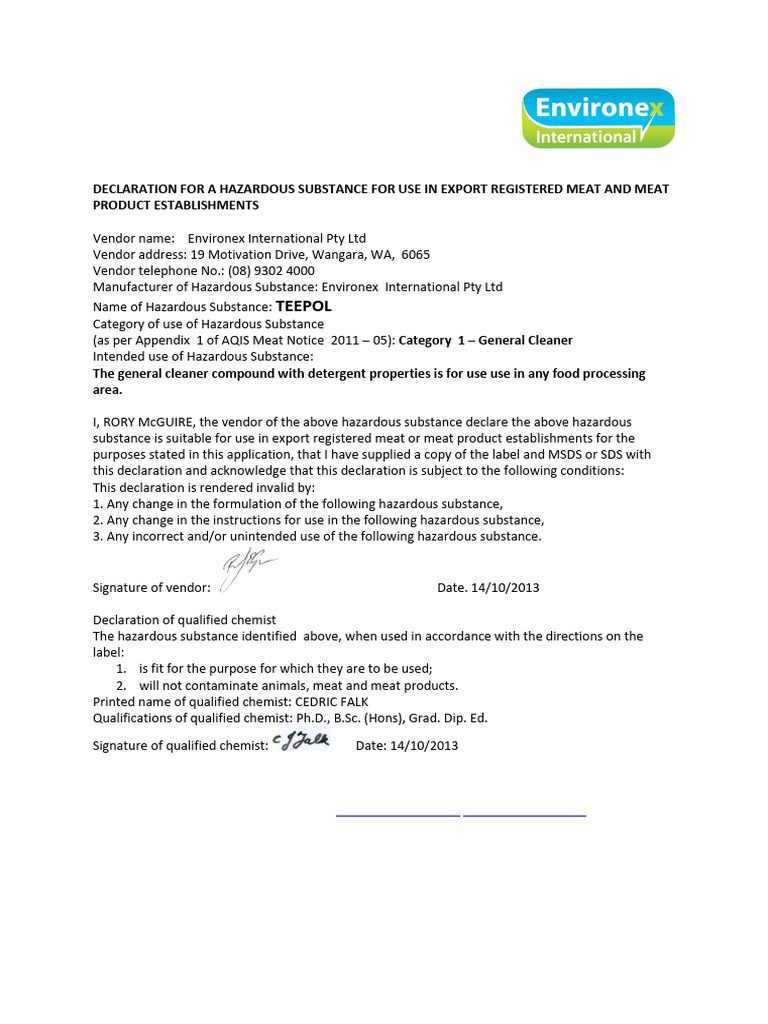 Declaration AAA Teepol | PDF