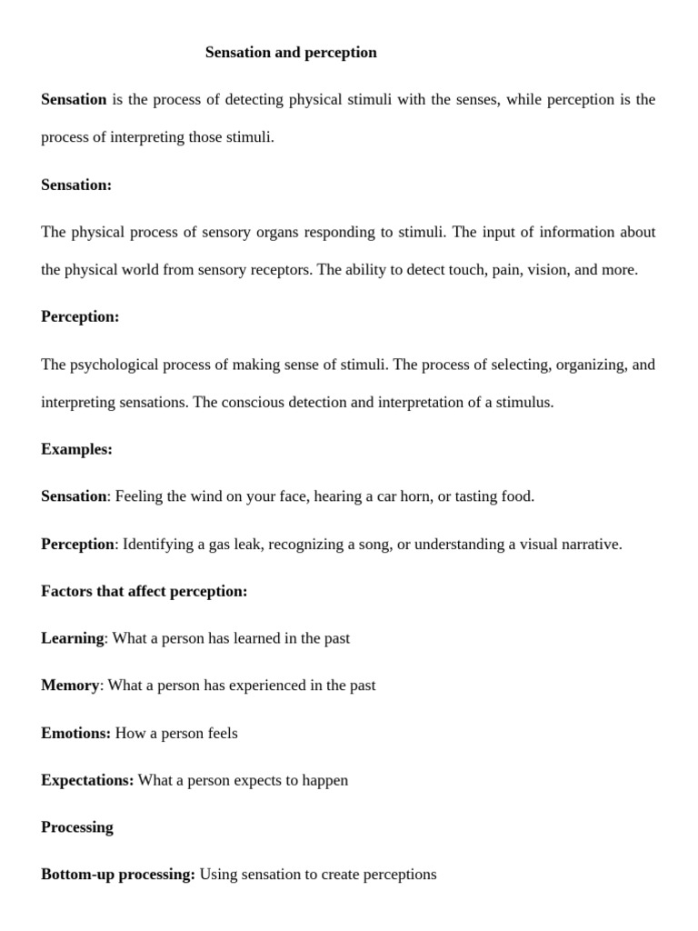 Sensation and Perception Explained | PDF | Senses | Perception