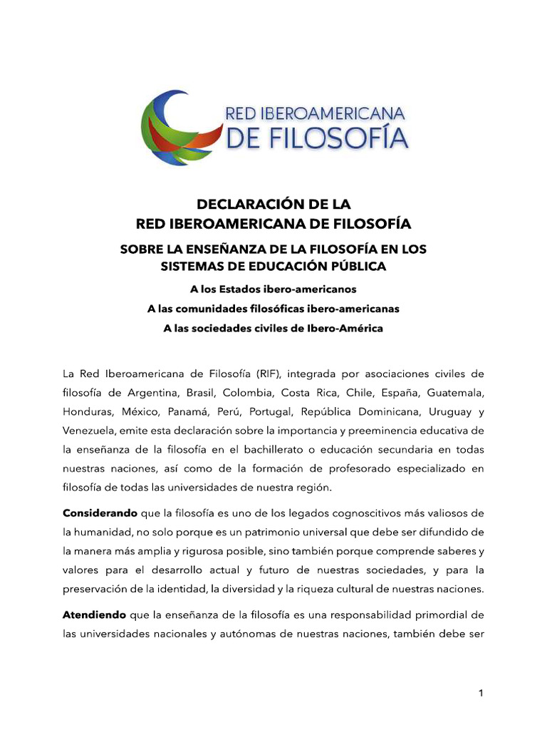 Declaración de La Rif 2025 Enseñanza Filosofía 2025 | PDF