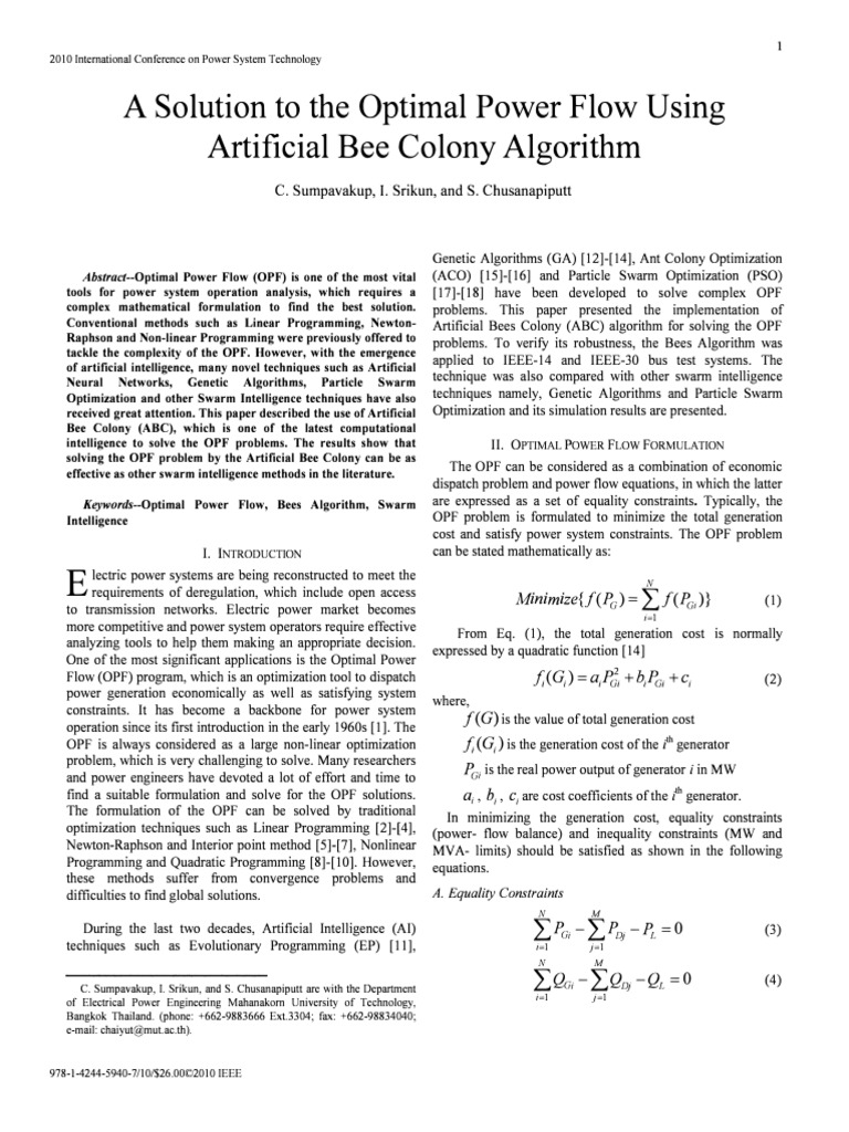 A Solution To The Optimal Power Flow Using Artificial Bee Colony ...