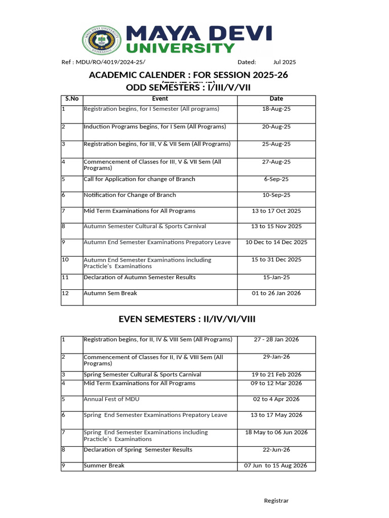 Academic Calendar 2025-26 | PDF | Academic Term | Educational Institutions