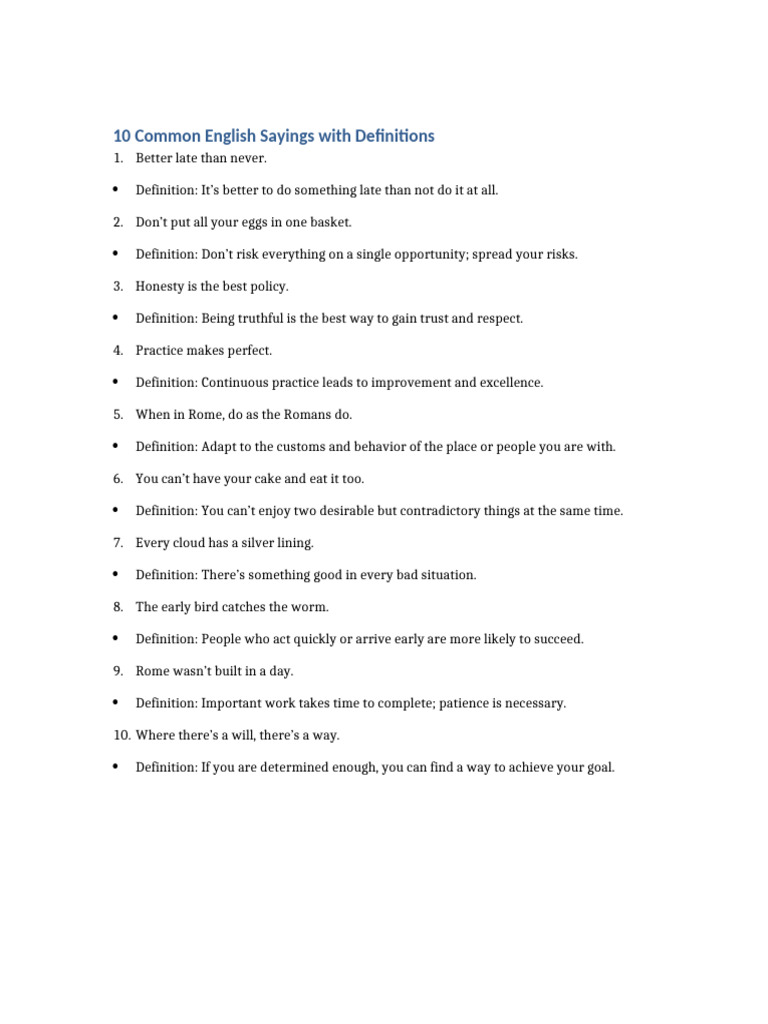 10 English Sayings and Their Meanings | PDF