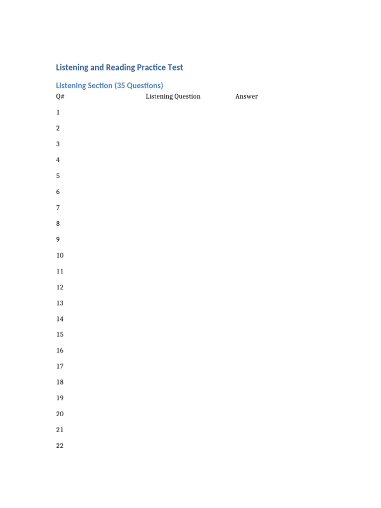 Listening and Reading Test Practice | PDF