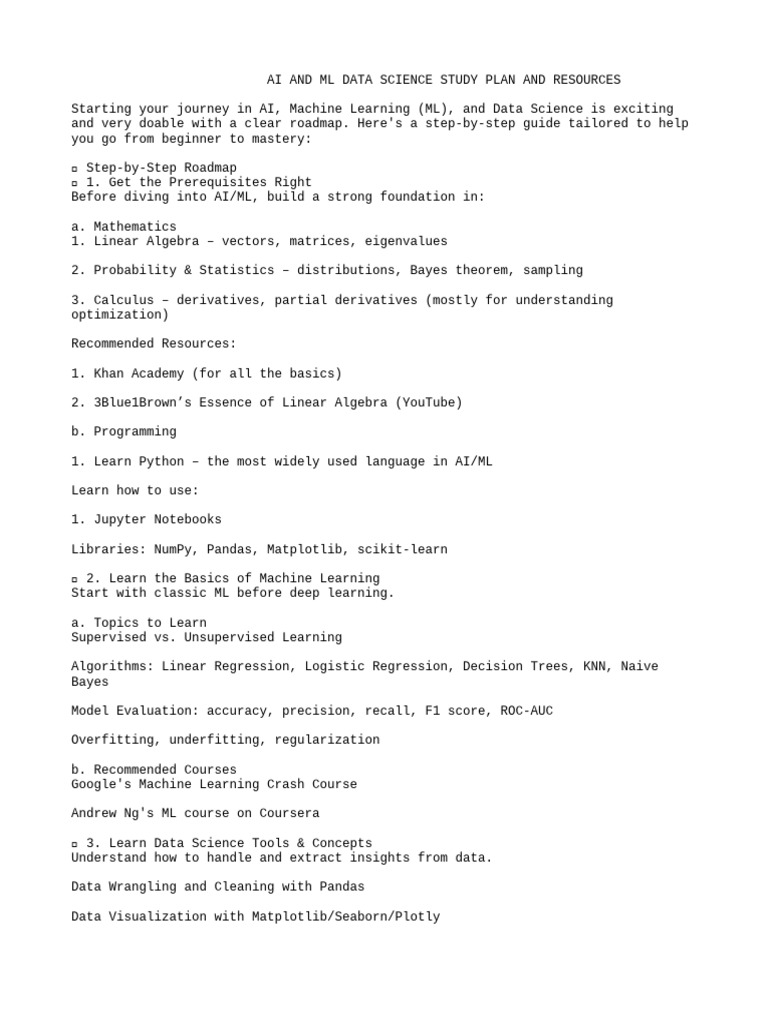 Ai and ML Data Science Study Plan | PDF | Machine Learning | Deep Learning