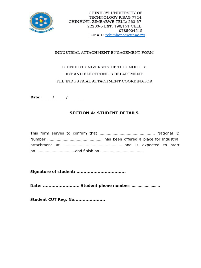 Chinhoyi University Industrial Attachment Form | PDF