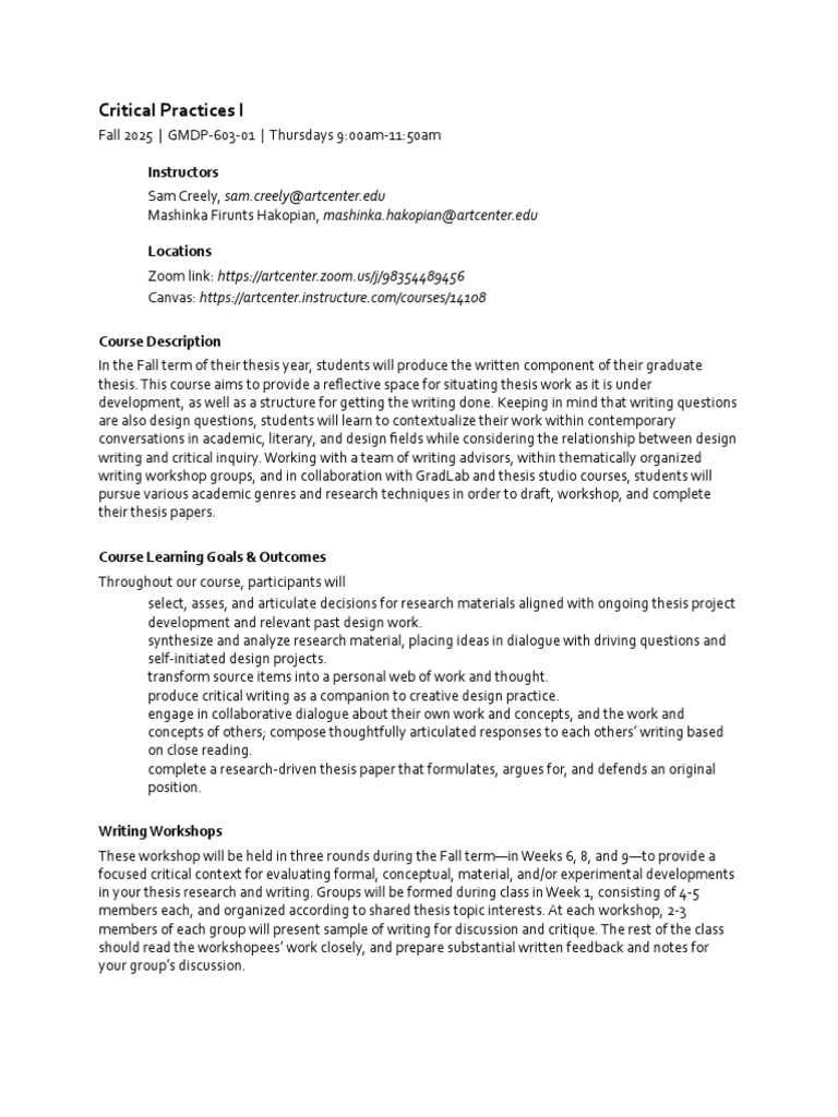 25FA_Creely Hakopian_Critical Practices I | PDF | Disability | Thesis
