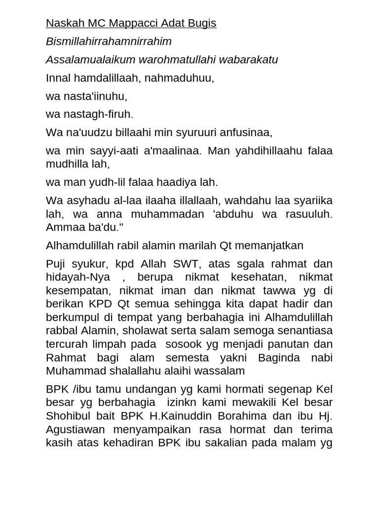 Naskah MC Mappacci Adat Bugis | PDF