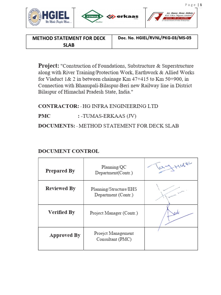 Deck Slab Construction Method Statement | PDF | Concrete | Crane (Machine)