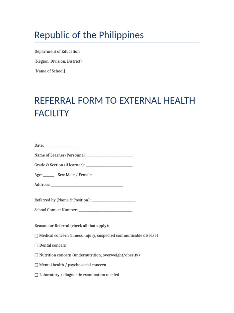External Health Referral Form Template | PDF